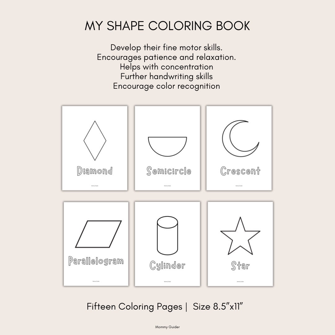 Shape Coloring Book for Toddlers: 15 Shape Flashcards (instant Download ...