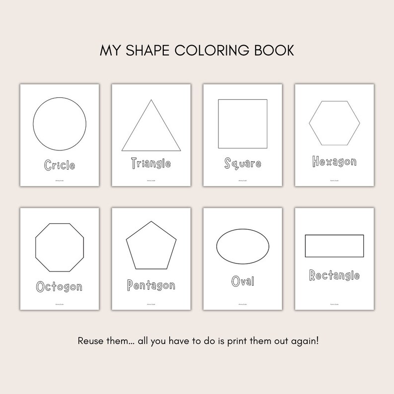 Shape Coloring Book for Toddlers: 15 Shape Flashcards (instant Download ...