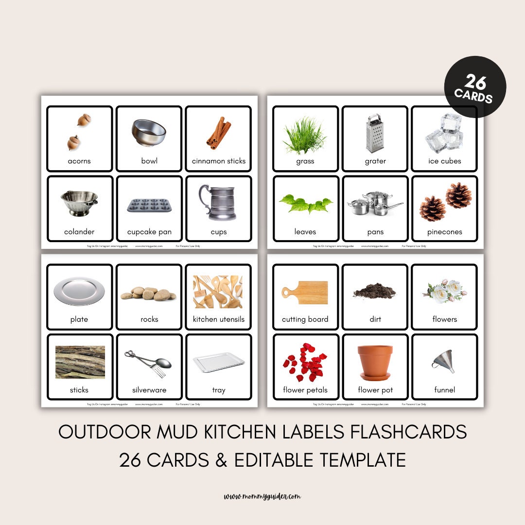 Mud Kitchen Labels Flashcards: Montessori Nature Activity (PDF) - Etsy