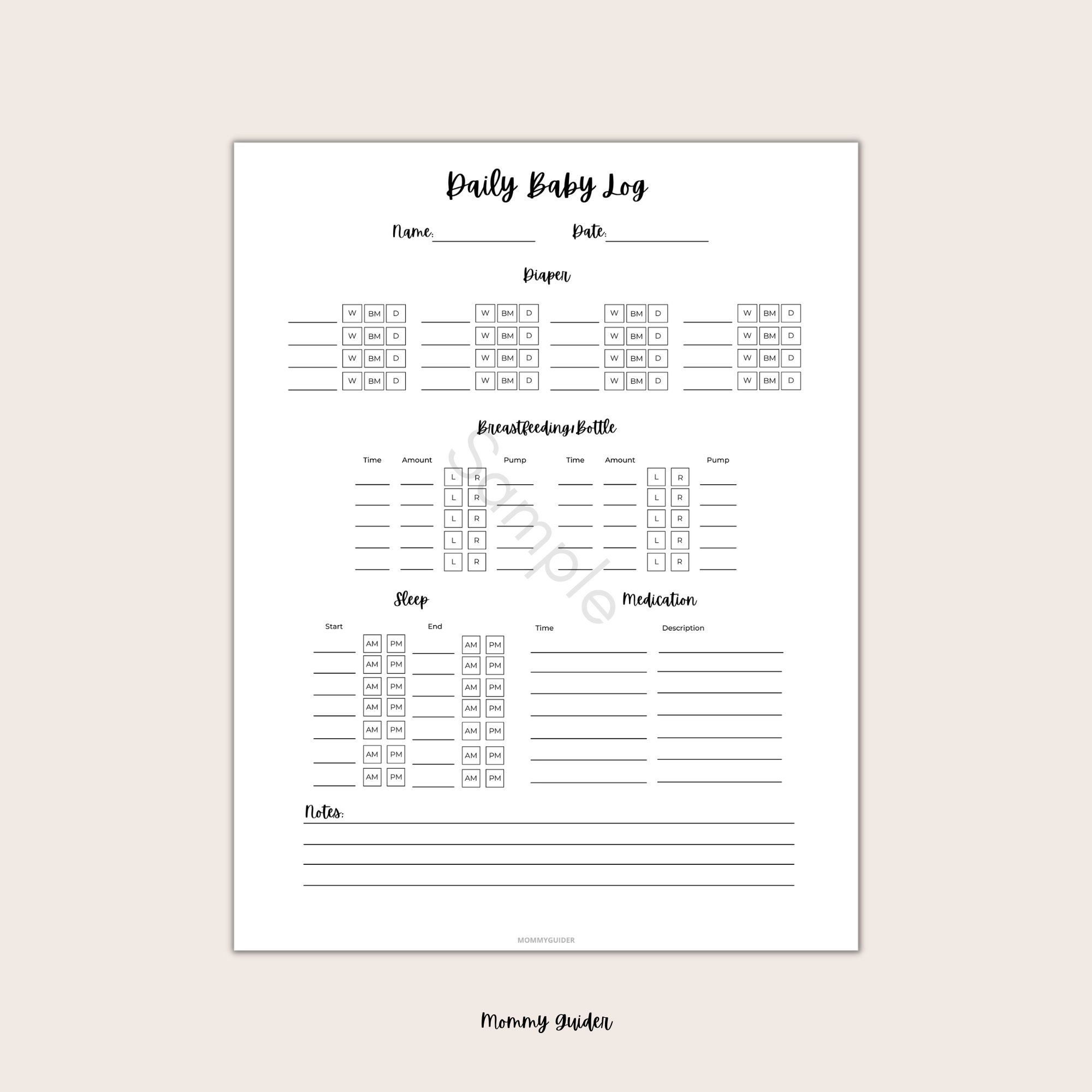 Editable Daily Infant & Toddler Tracker Log Printable - Etsy