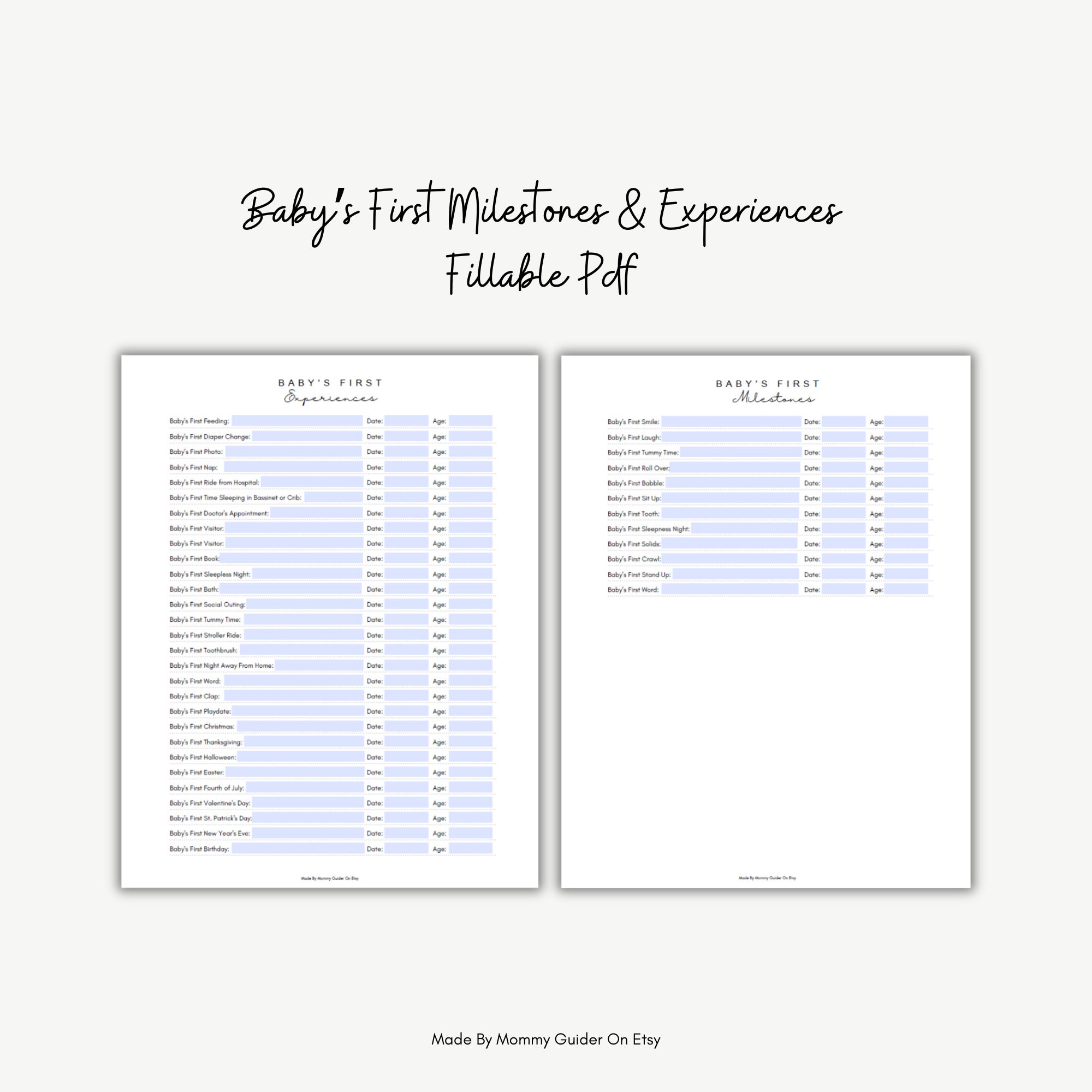 Baby's First Milestones & Experiences Tracker/chart - Editable and ...