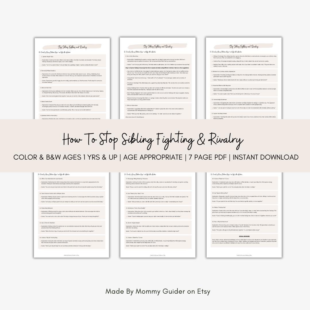 Stop Sibling Fighting Rivalry, Printable Guide for Moms With Toddlers ...