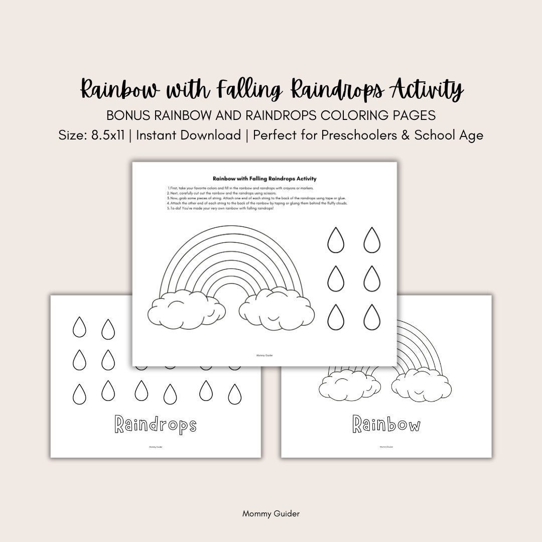 Rainbow With Falling Raindrops Activity Printable for Preschoolers and ...