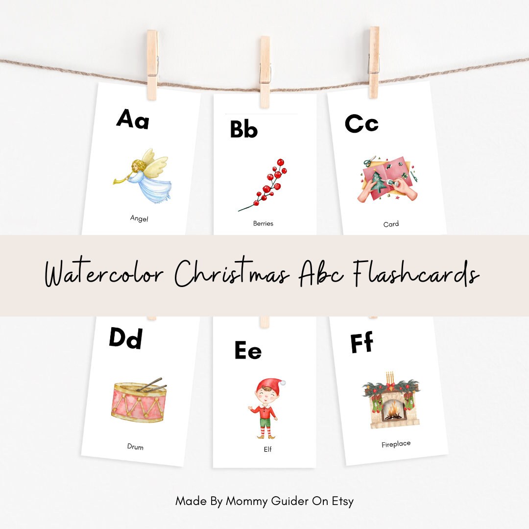Watercolor Christmas Alphabet Flashcards | Christmas A-Z | Christmas ...