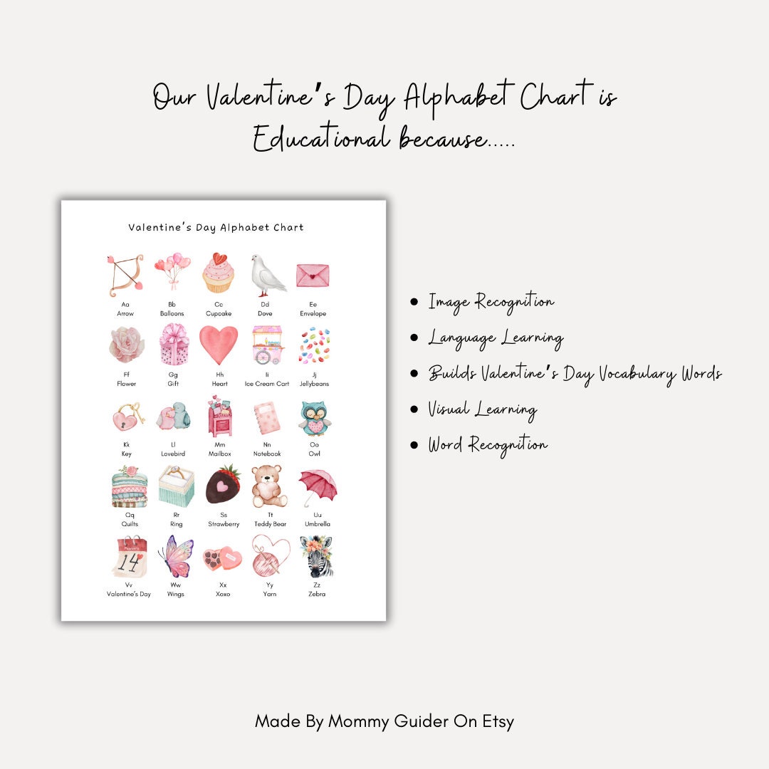 Valentine's Day Watercolor Alphabet Chart, Printable Wall Art , 4 Sizes ...