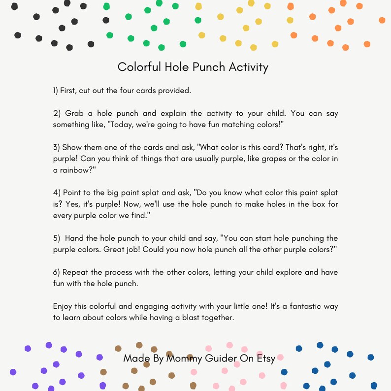 Hole Punch Color Activity for Preschoolers and Kindergarteners | Fine ...
