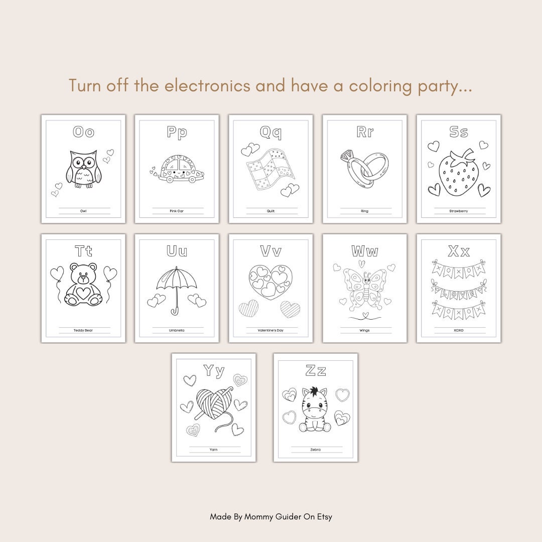 Abc Valentines Coloring Book, 26 Letter Pages, Instant Download, PDF ...