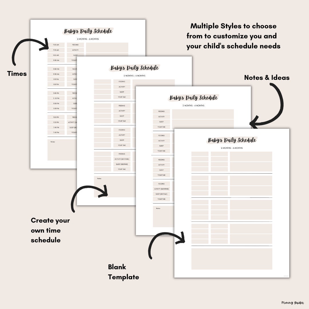Editable Easy Baby Daily Schedule Printable | 2 Months, 6 Months, Two ...
