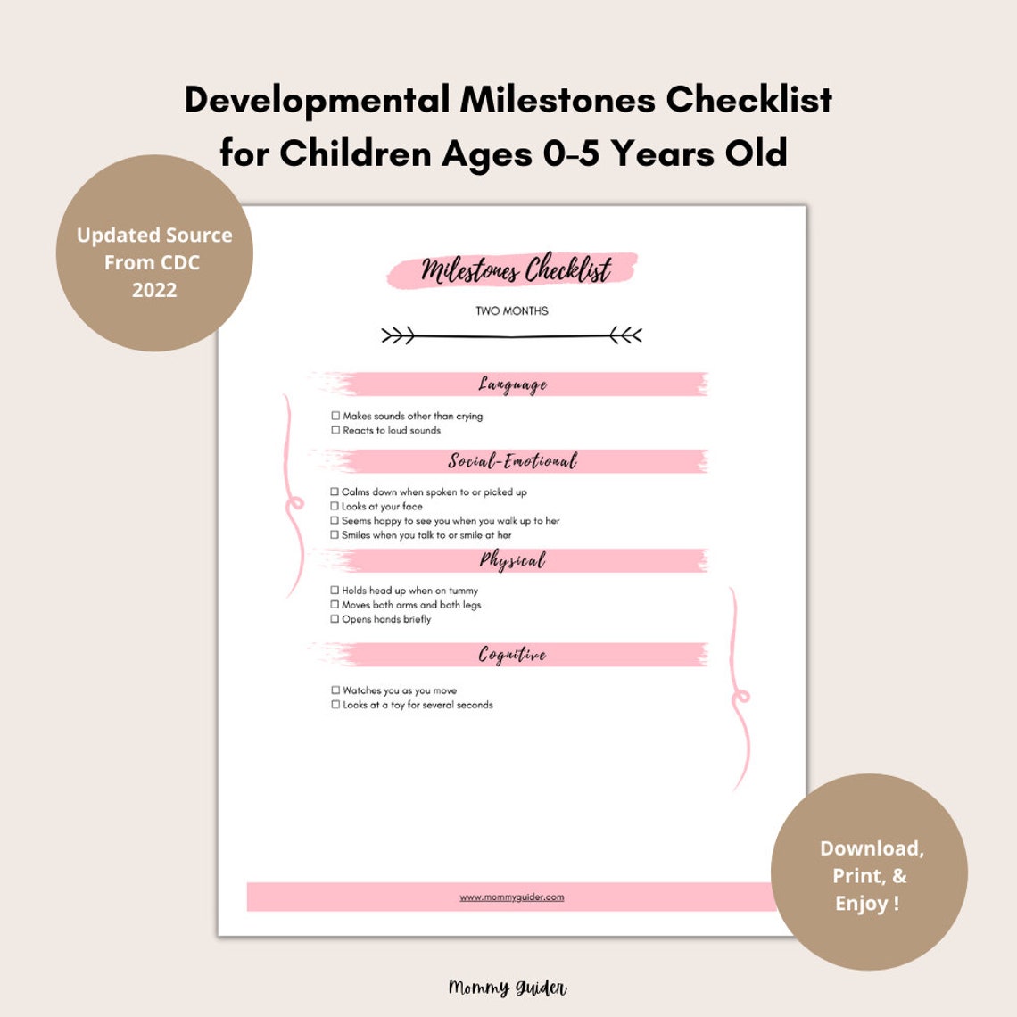 Printable Milestones Checklist for Baby Toddler & | Etsy