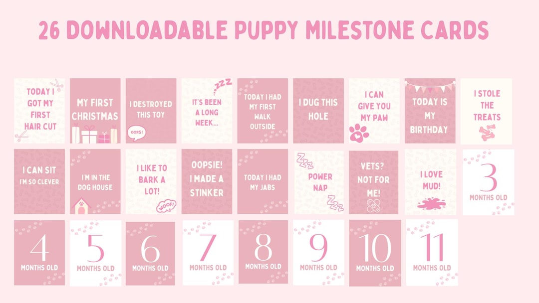 26 Puppy Milestone Cards – Printable Digital Pet Baby Milestones ...