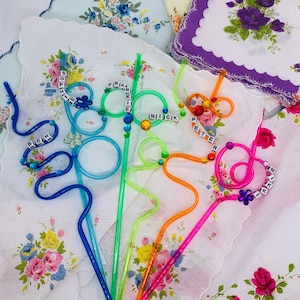 Personalized Silly Straw - One Alphabet Bead Embellished Silly Straw ...