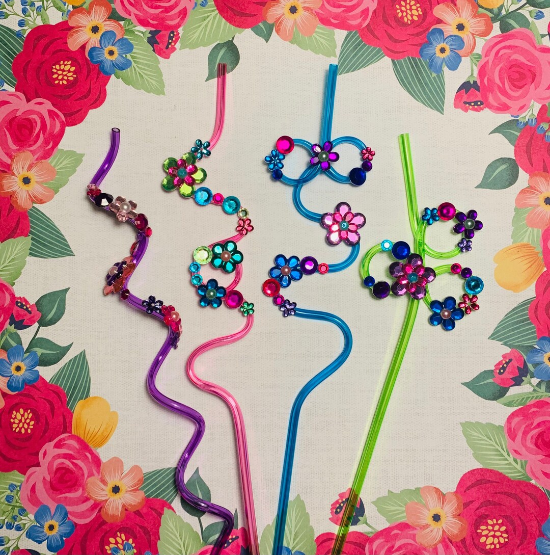 Flower Power Bedazzled Silly Straw, Drink Marker, Party Favor - Etsy