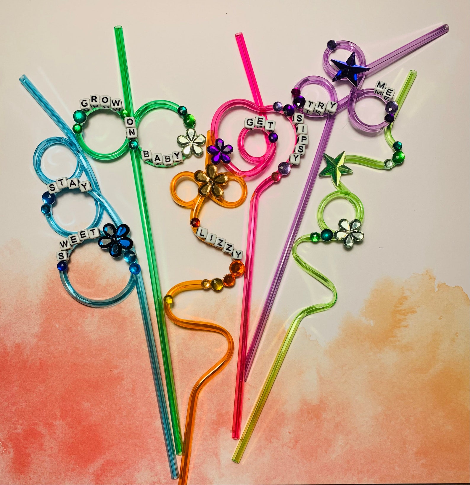 Personalized Silly Straw One Alphabet Bead Embellished Silly | Etsy