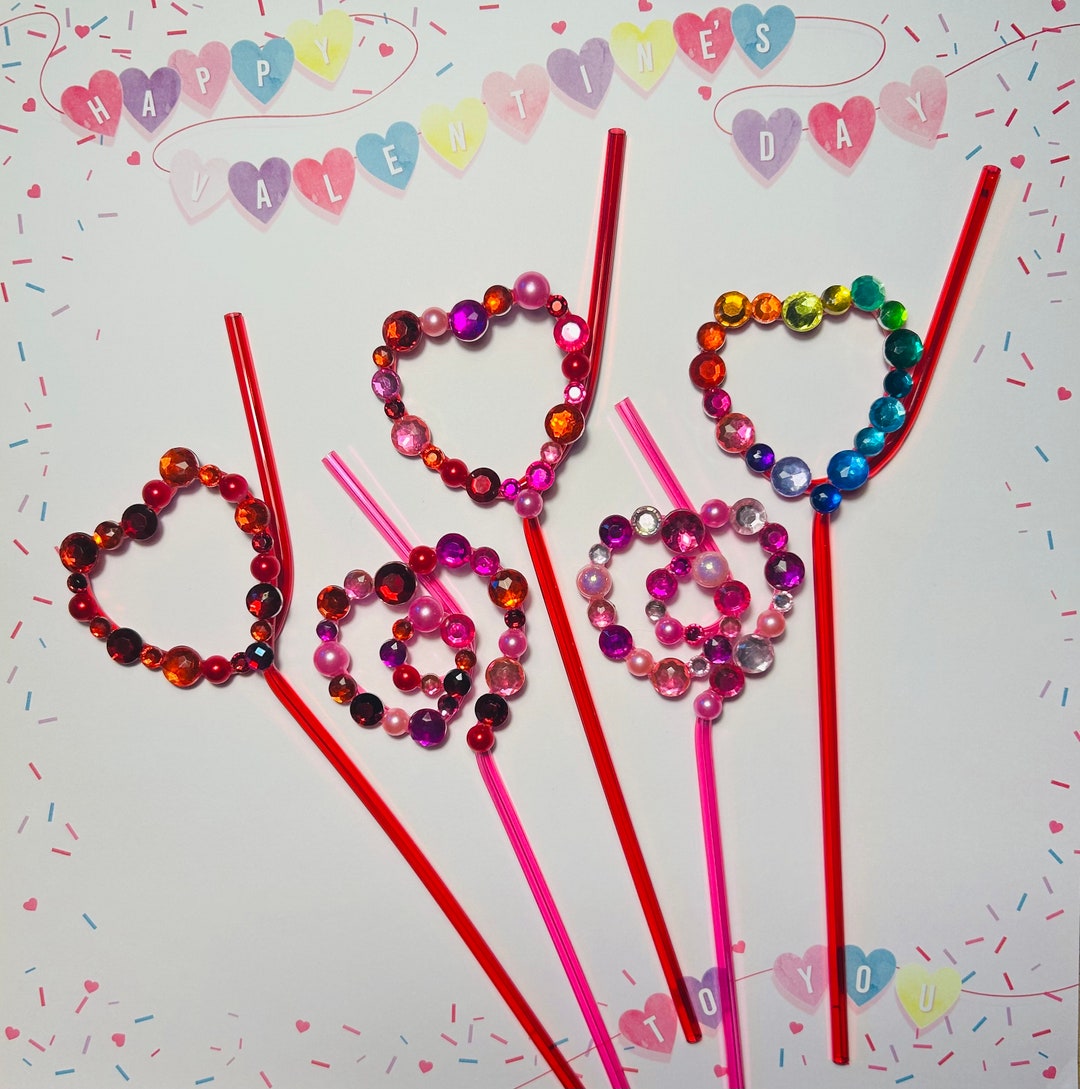 Bedazzled Love Heart Silly Straw - Valentines, Anniversary, Wedding ...