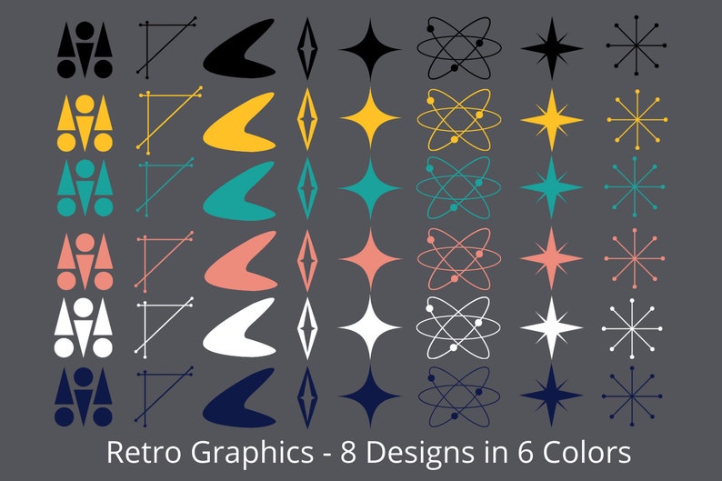 Retro Graphics Atomic MCM Inspired Designs PNG Mid-century Modern 50s ...