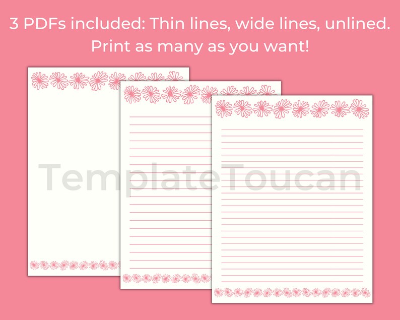 Pink Daisy Pyrex-inspired Stationery | Printable Stationery Lined ...