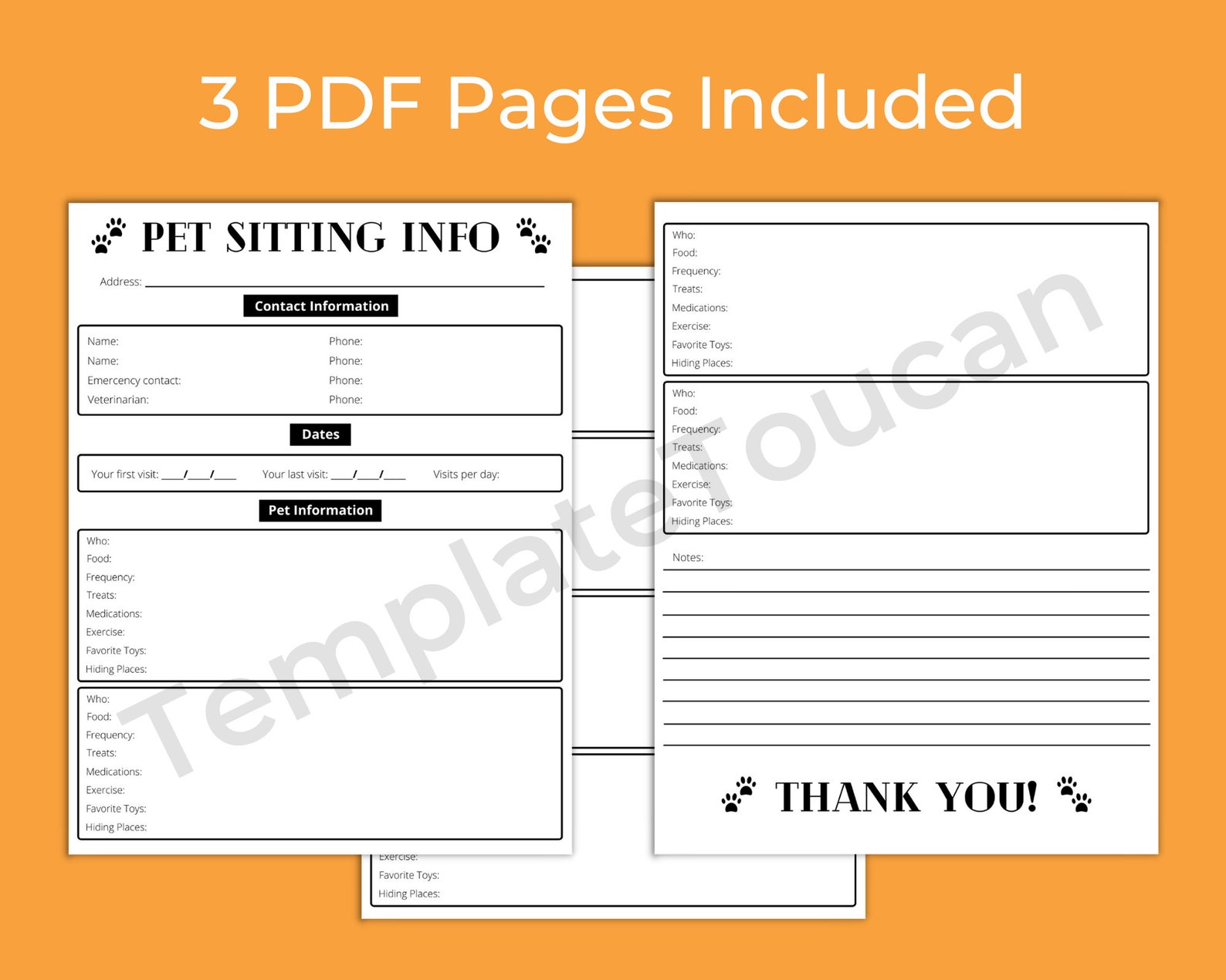 Printable Pet Sitting Info Sheet | DIGITAL PDF DOWNLOAD | Travel ...