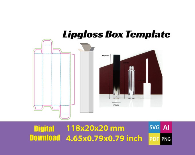 6ml Lipgloss Box Template, Canva Box Template, Box Template, Lipstick ...