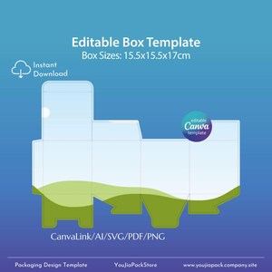 Custom Box Template, 15.5x15.5x17cm, Editable Canva Template | Product Box Template | Printable ...