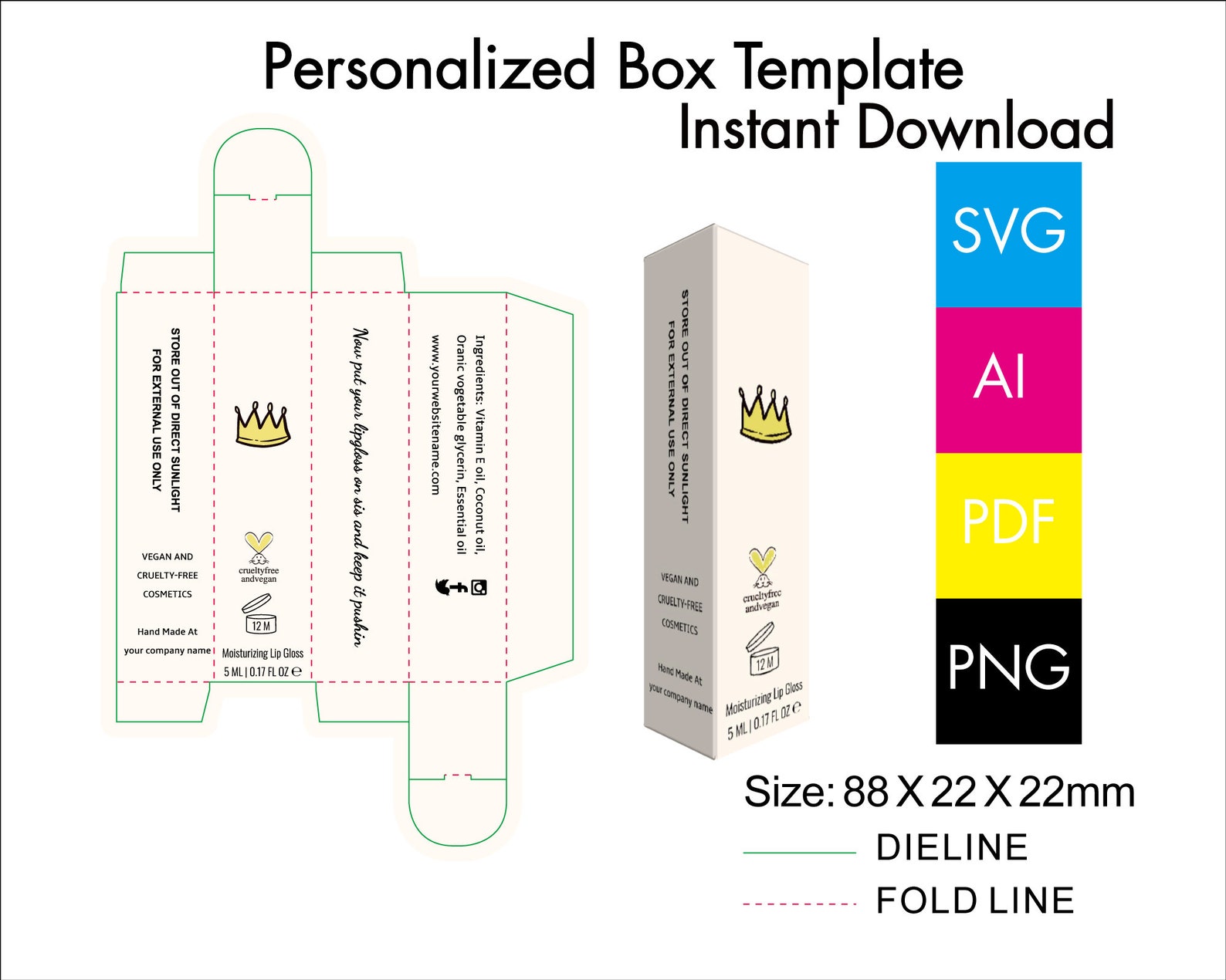 DIY Custom Box Template for Lip Gloss/lipstick Die Cut File - Etsy