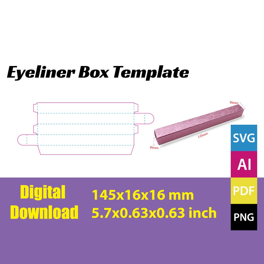DIY Eyeliner Box Template, Svg, Ai, Pdf, Png, 145x16x16mm - Etsy