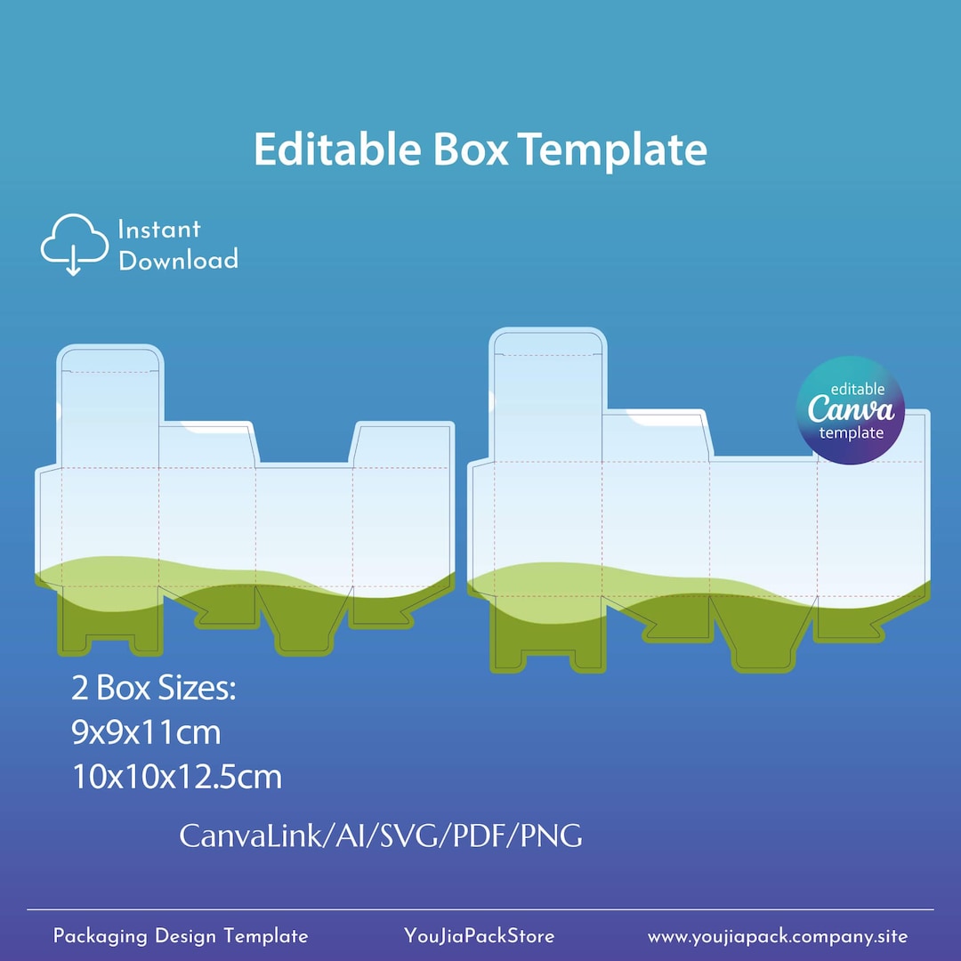 Custom Box Template, 9x9x11cm,10x10x12.5cm, Editable Canva Template ...