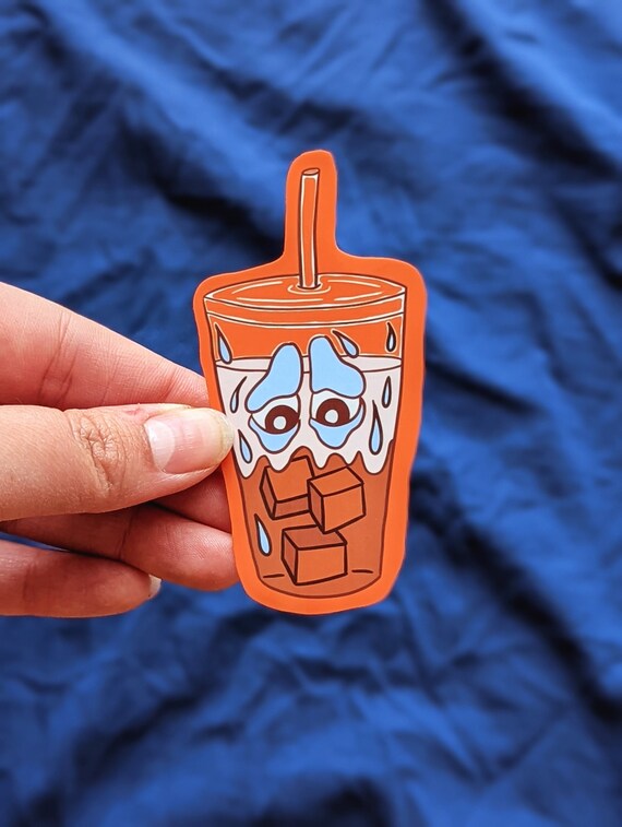Sad Iced Coffee Sticker Cute Iced Coffee Cartoon Iced - Etsy