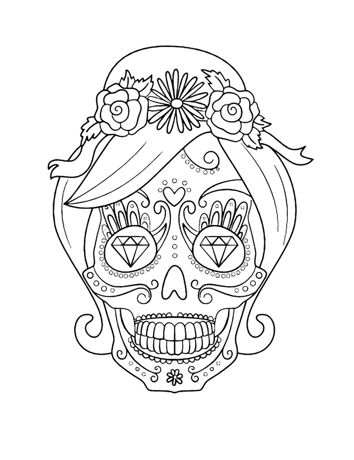 Beautiful Sugar Skull Coloring Pages (50) - Etsy