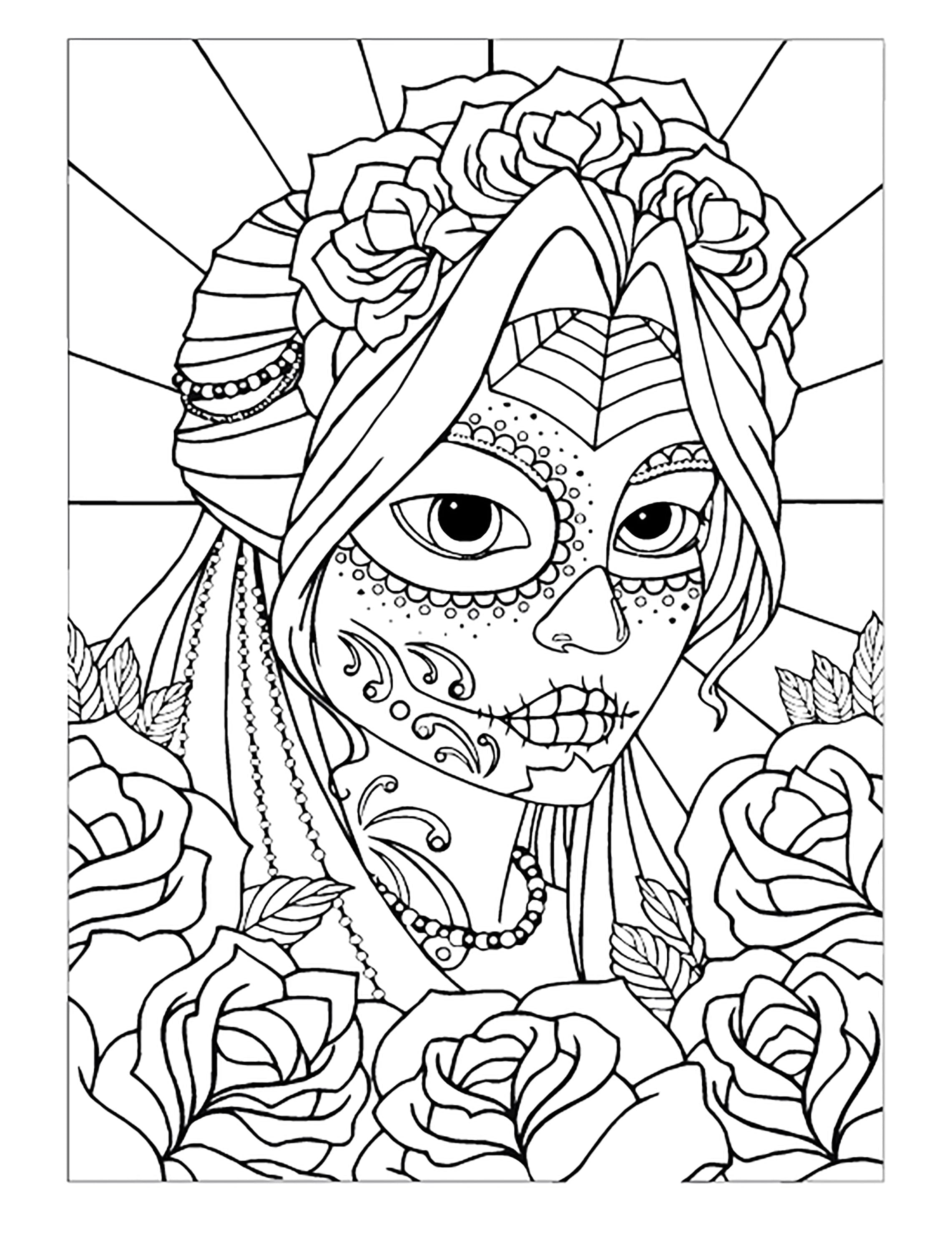 Beautiful Sugar Skull Coloring Pages (50) - Etsy