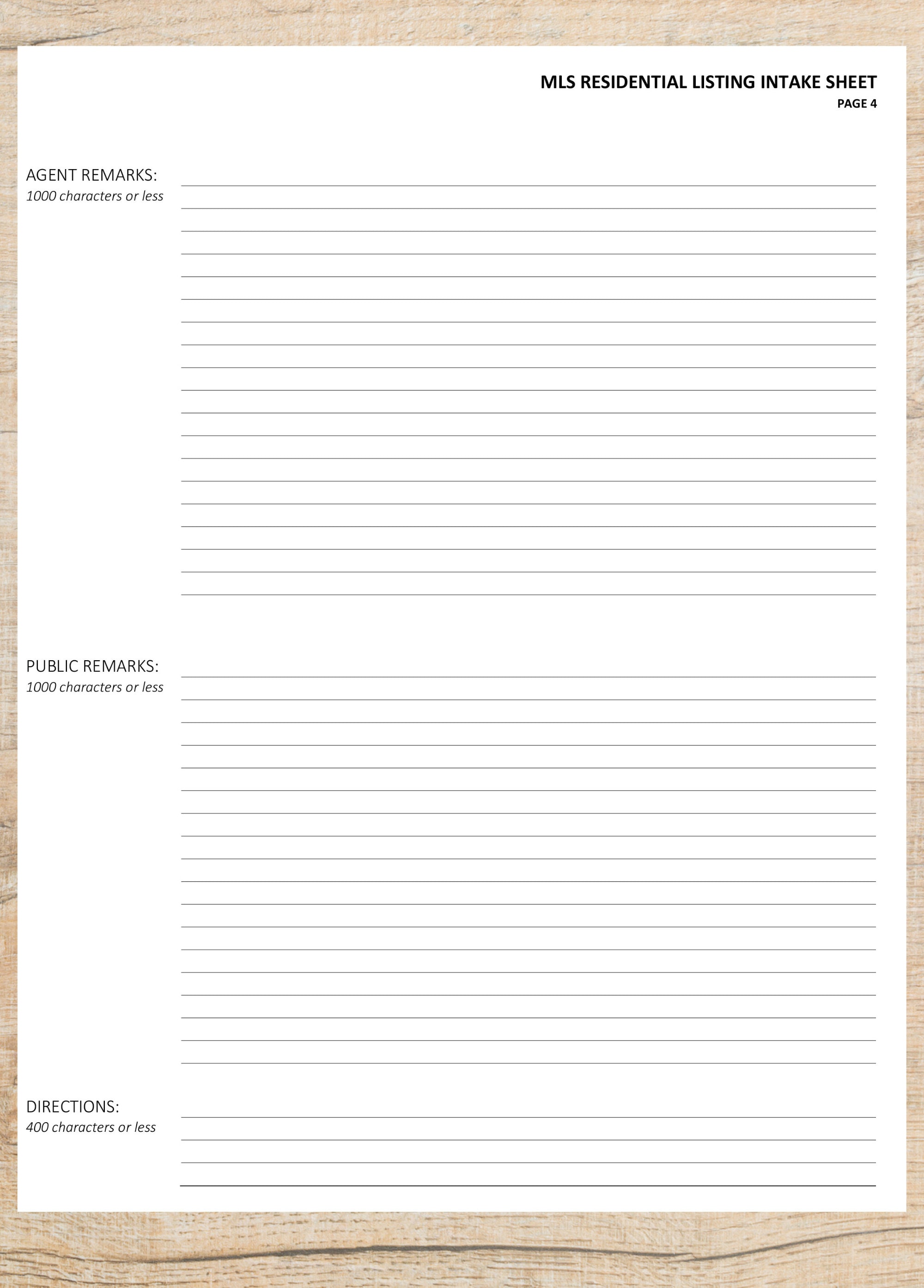 Real Estate Listing Intake Sheet | Printable MLS Form | PDF Download - Etsy