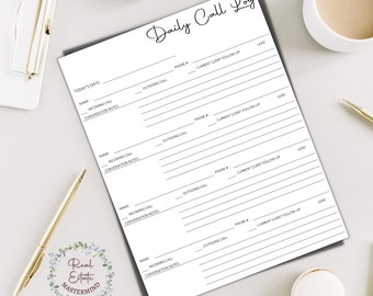 Realtor Daily Call Log Call Tracking Forms Real Estate Real Estate ...