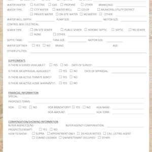 Real Estate Listing Intake Sheet | Printable MLS Form | PDF Download - Etsy
