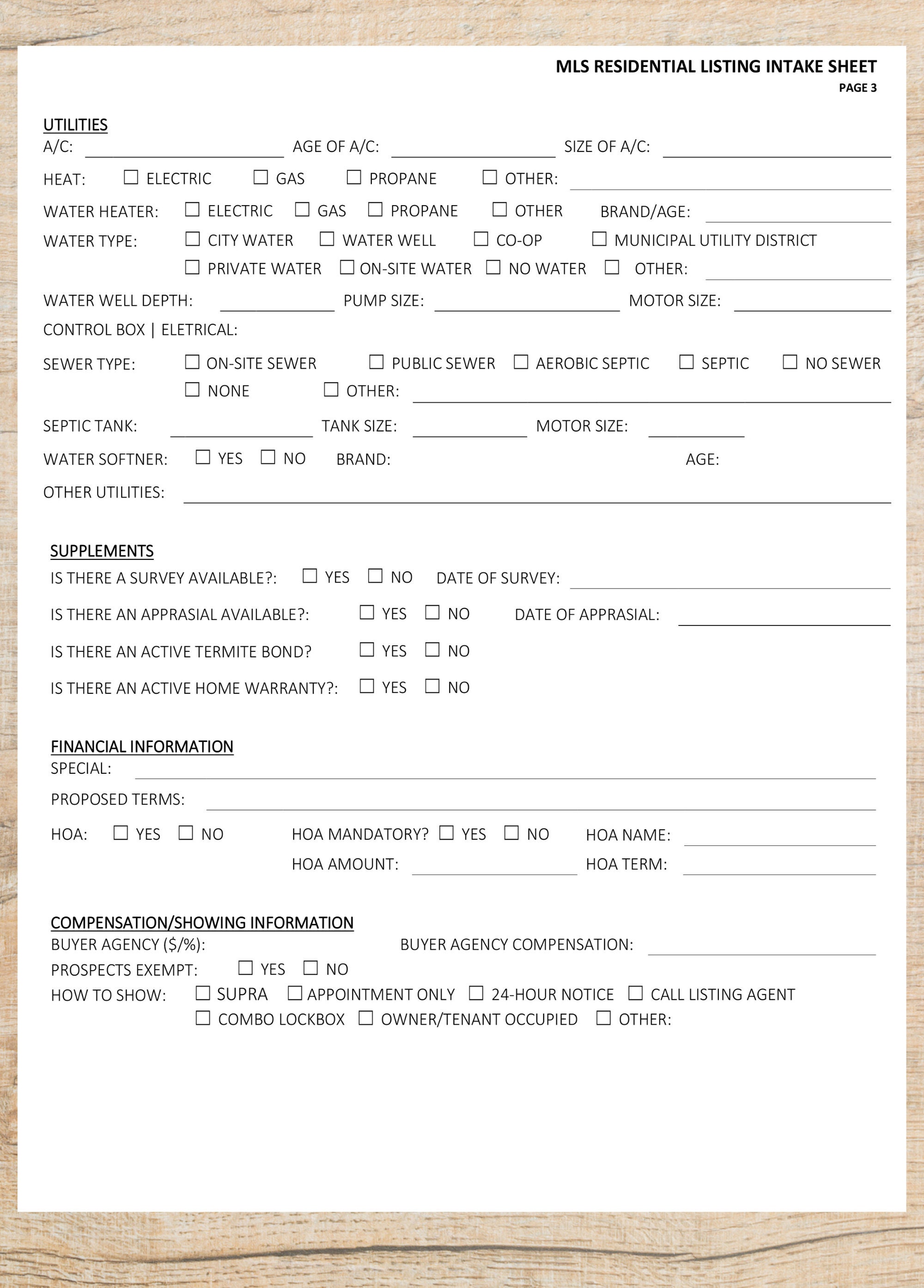 Real Estate Listing Intake Sheet | Printable MLS Form | PDF Download - Etsy