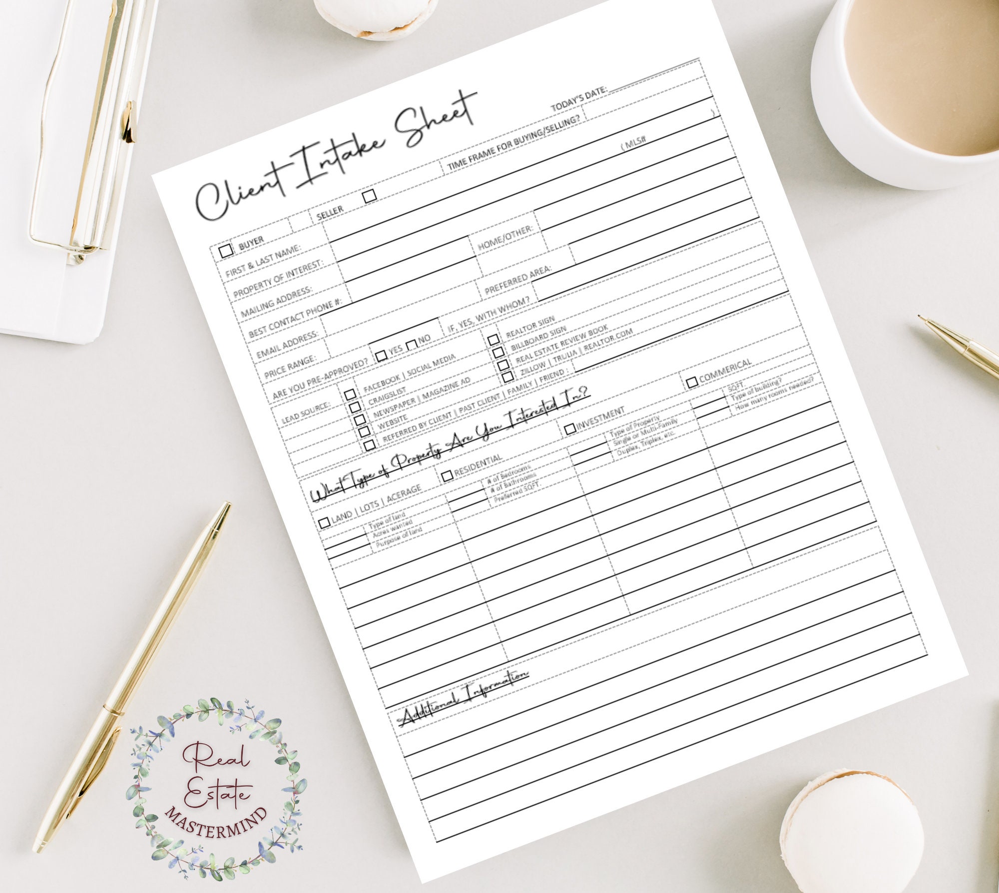 Real Estate Client Intake Sheet | Printable Lead Form | PDF Download - Etsy