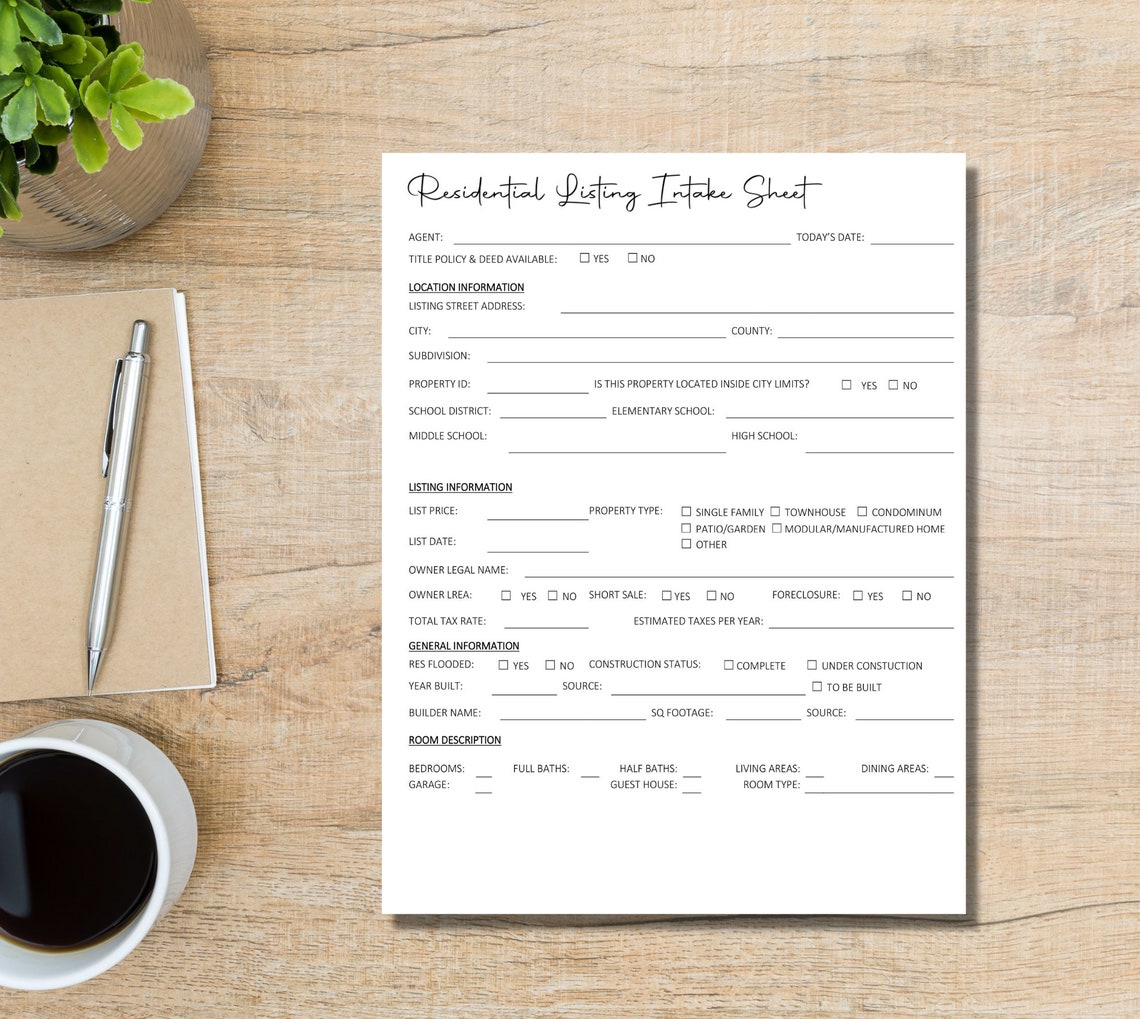 Real Estate Listing Intake Sheet | Printable MLS Form | PDF Download - Etsy
