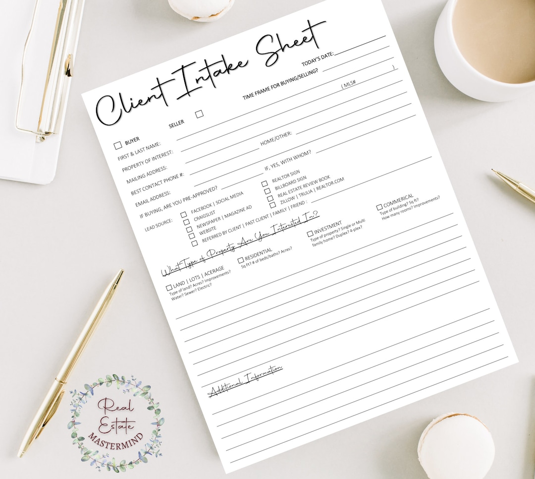 Real Estate Client Intake Sheet | Printable Lead Form | PDF Download - Etsy