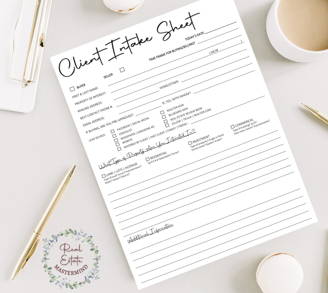 Client Intake Sheet | Real Estate | Real Estate Agent | Instant ...