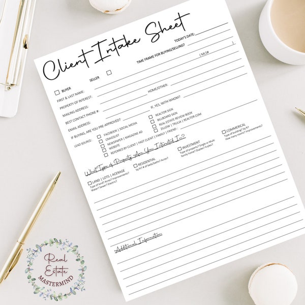Client Intake Form Real Estate - Etsy