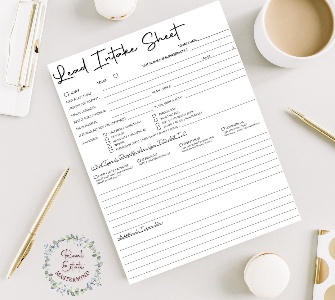 Lead Intake Sheet | Real Estate | Real Estate Agent | Instant Download ...