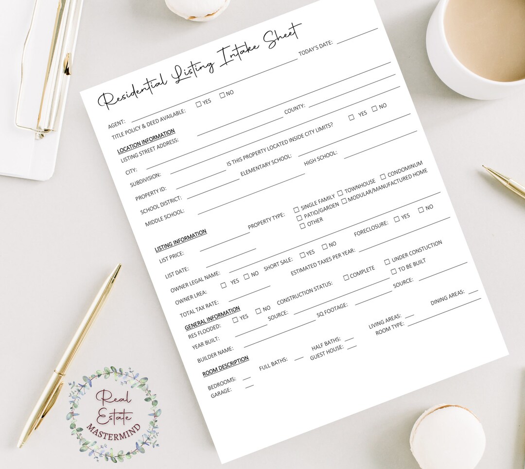 Real Estate Listing Intake Sheet | Printable MLS Form | PDF Download - Etsy