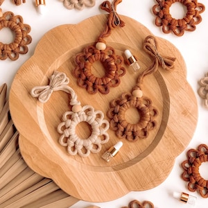 Macrame Flower Car Charm | Daisy Rear View Mirror Hanger | Essential Oil Diffuser + Air ...