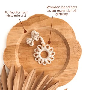 Macrame Flower Car Charm | Daisy Rear View Mirror Hanger | Essential Oil Diffuser + Air ...