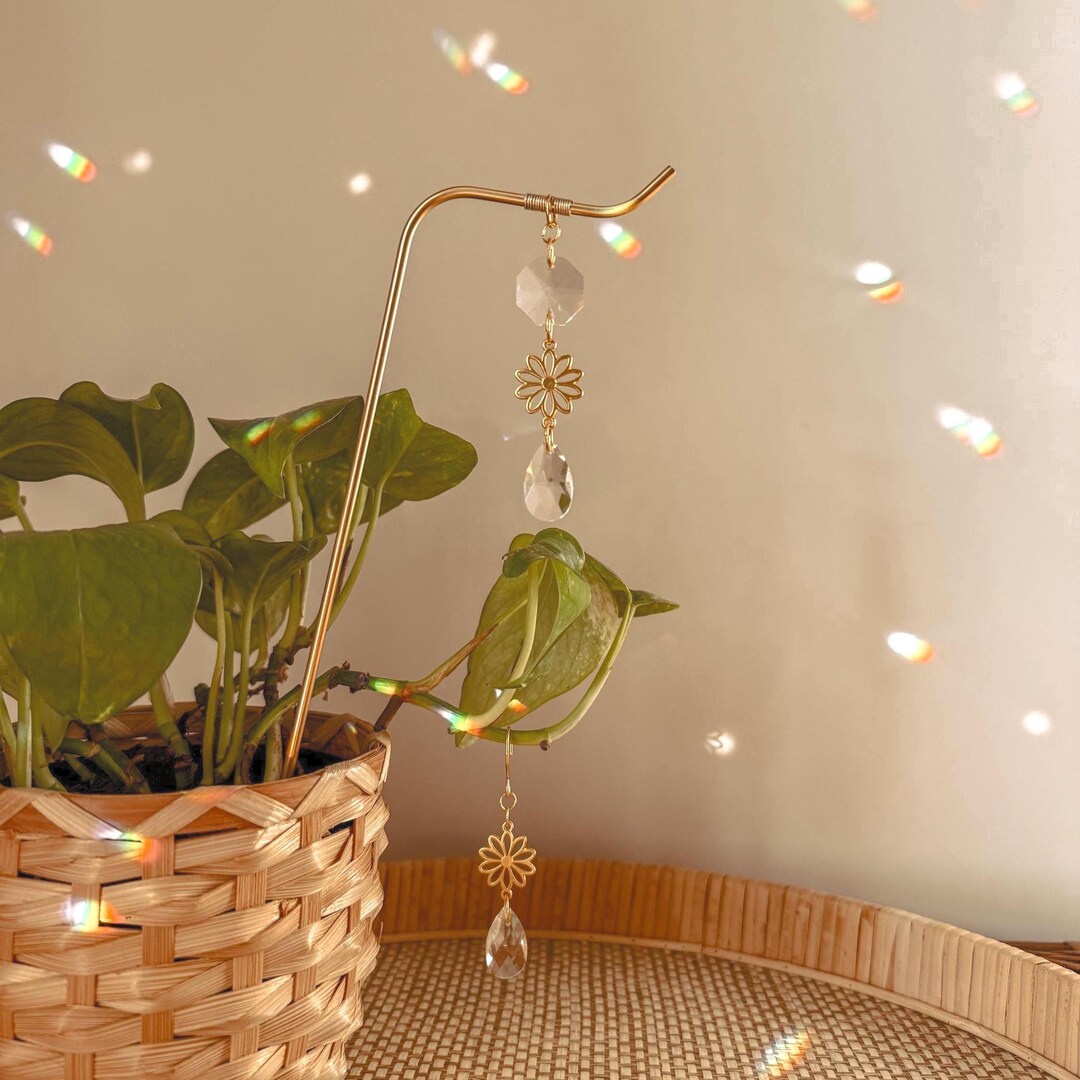 Plant Stake & Vine Charm Set | Daisy | Hanging Sun Catcher ...