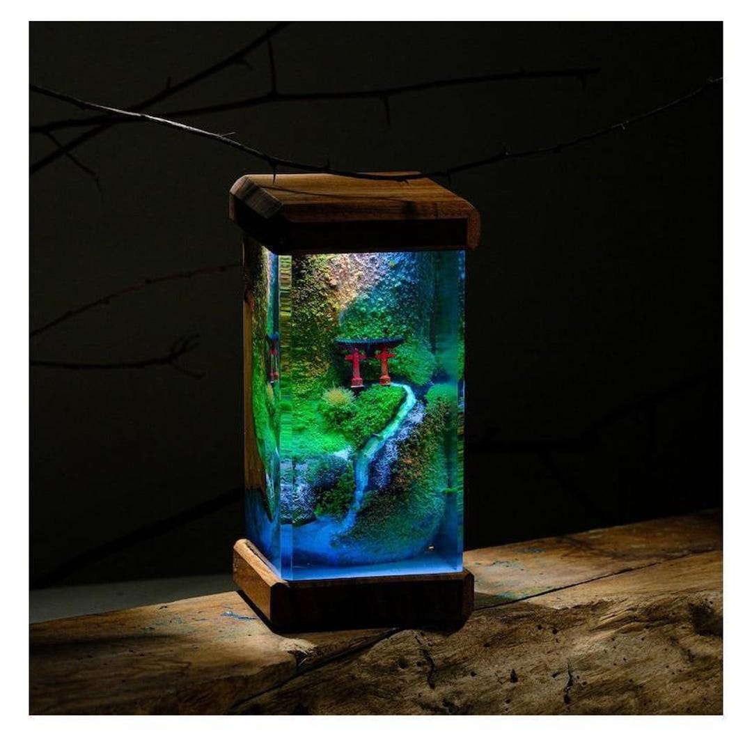 TORII GATE Beside Stream Resin Lamp, Custom Epoxy Resin Lamp, Resin ...