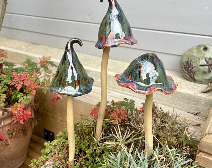 Handmade Set of Ceramic Toadstools for Garden or Home, Christmas Gift ...