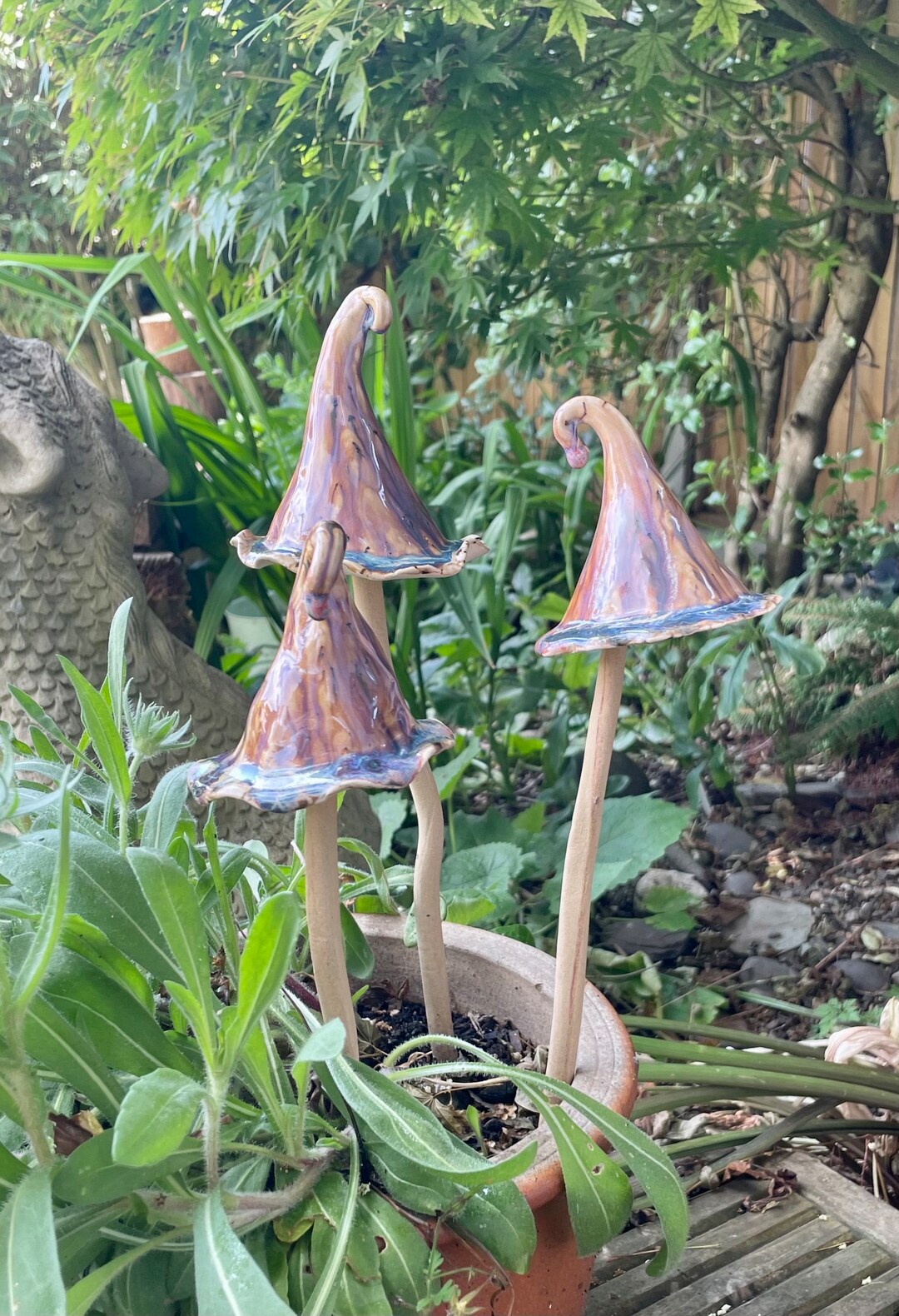 Ceramic Toadstools for the Garden, Ceramic Mushrooms, Garden Bells, Pottery Mushrooms, Pottery ...