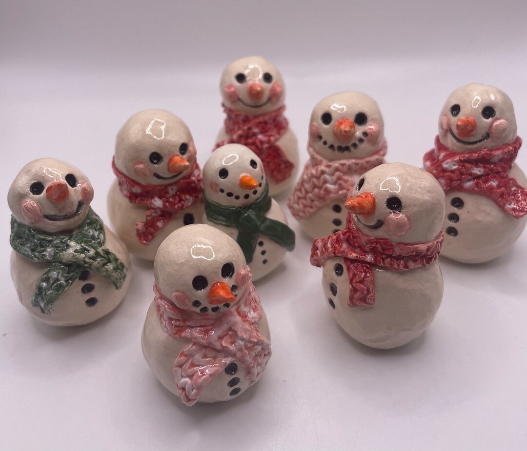 Mini Ceramic Christmas Ornament, Snowman, Pottery Snowman, Ceramic ...