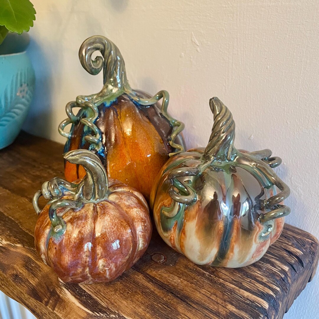 Ceramic Pumpkin, Handmade Pottery Pumpkin, Pretty Pumpkin Ornament ...