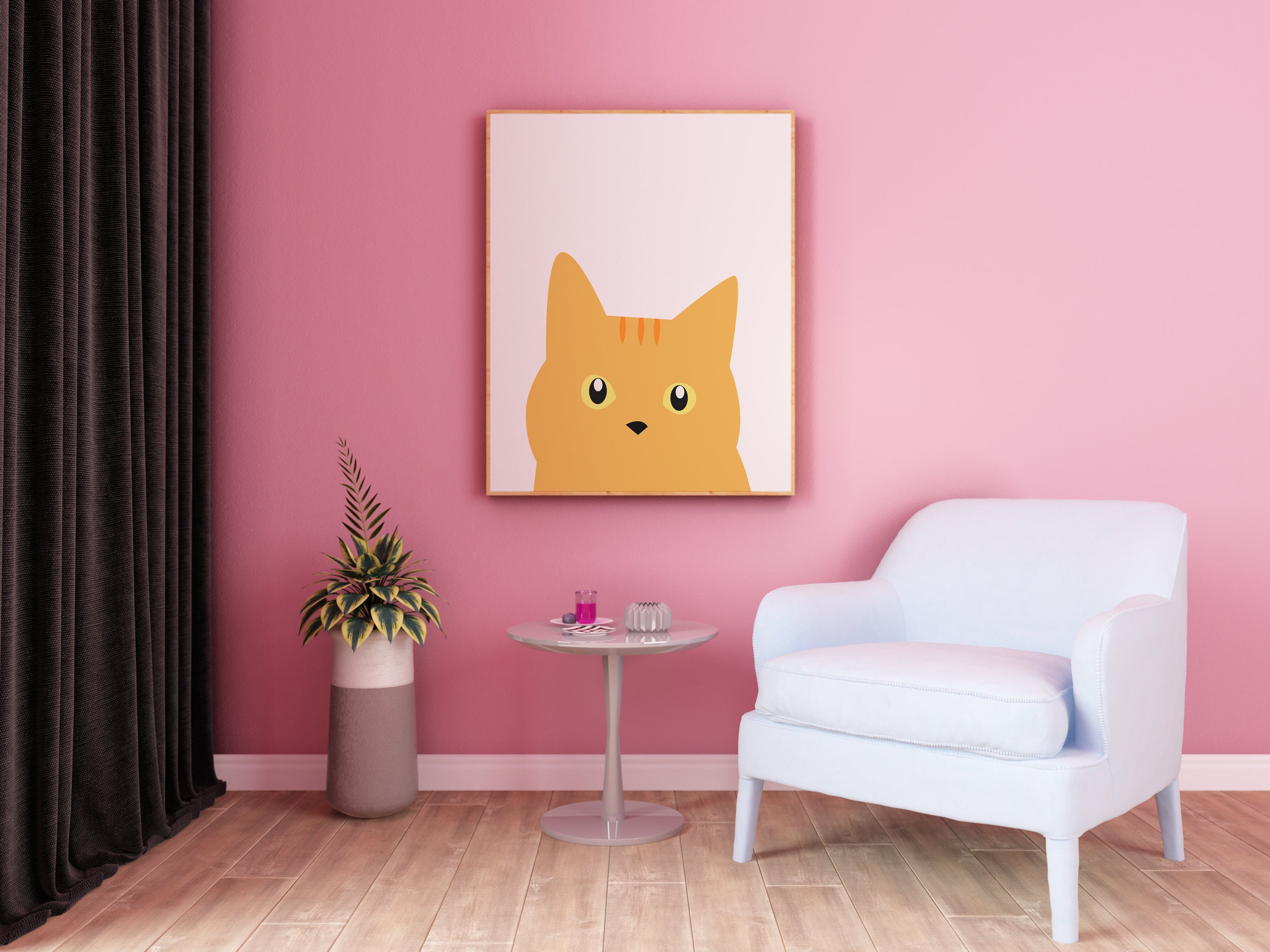 Orange Cat Poster Wall Art Print, Cat Portrait Minimalist Poster ...