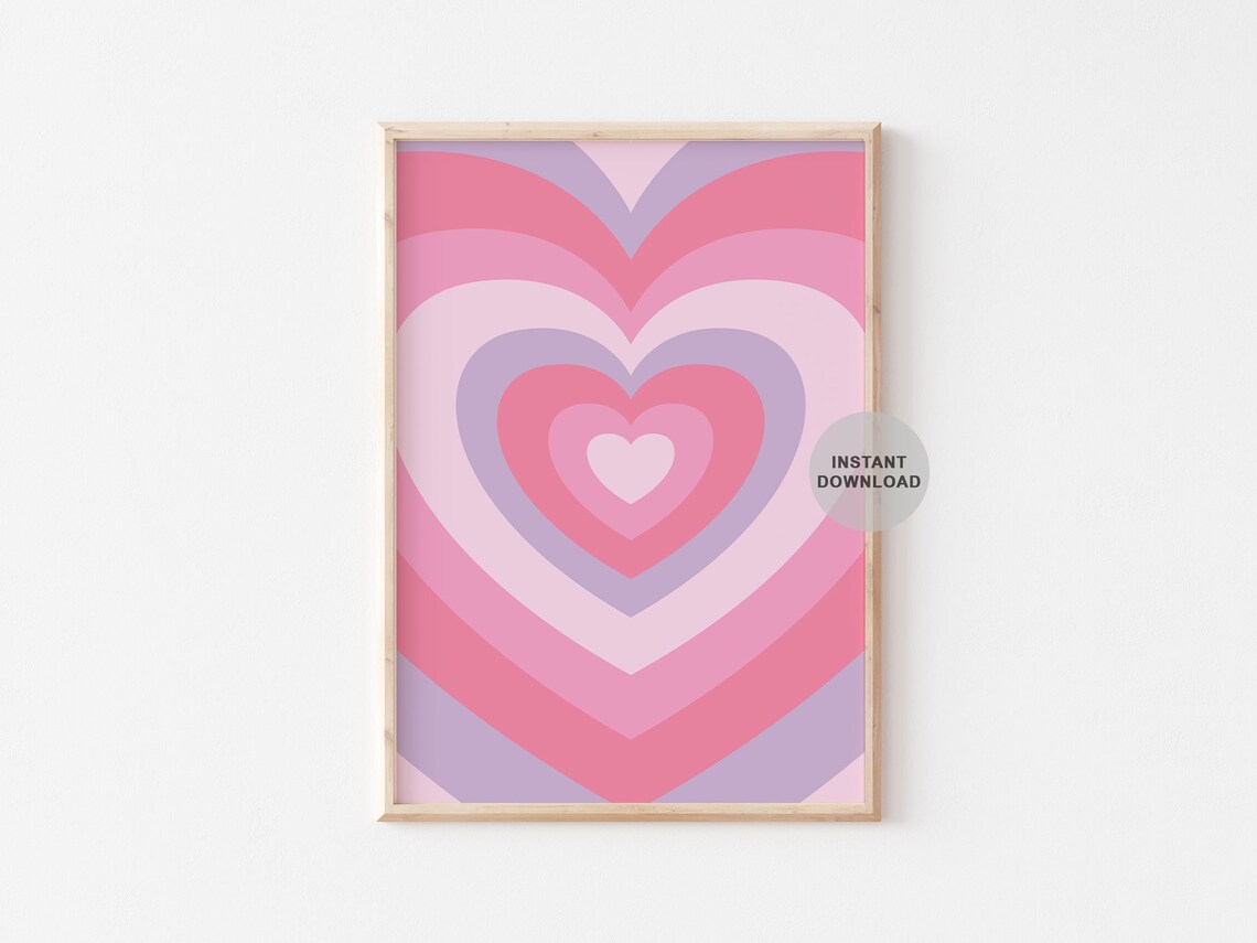 70s Retro Heart Stripe Abstract Art Poster Print Digital - Etsy